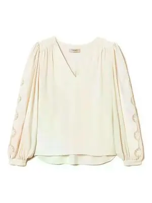 TWINSET Embroidered Puff-sleeve Blouse - Neutrals