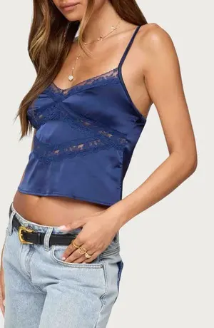 EDIKTED Lace Inset Crop Satin Camisole