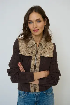Central Park West Halsey Tweed And Sweater Jacket