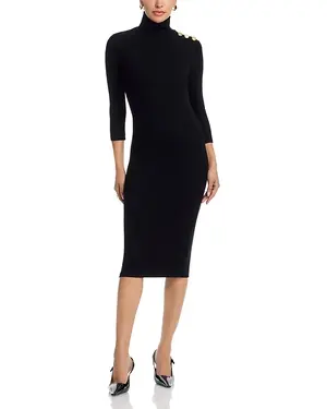 L'Agence Voletta Three Quarter Sleeve Turtleneck Dress - Black