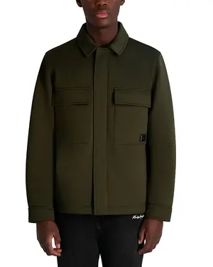 Karl Lagerfeld Paris Twill Collared Shirt Jacket - Olive