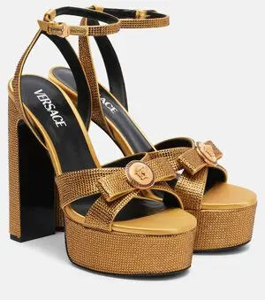 Versace Ribbon 140 Satin Platform Sandals - Gold