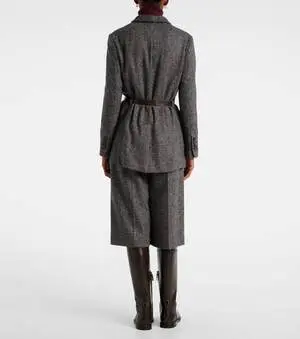 Brunello Cucinelli Herringbone Monili Wool-blend Tweed Blazer - Grey