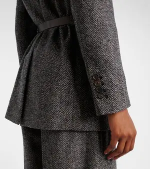 Brunello Cucinelli Herringbone Monili Wool-blend Tweed Blazer - Grey