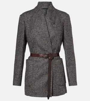 Brunello Cucinelli Herringbone Monili Wool-blend Tweed Blazer - Grey