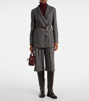 Brunello Cucinelli Herringbone Monili Wool-blend Tweed Blazer - Grey
