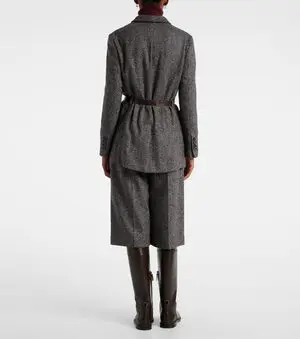 Brunello Cucinelli Herringbone Monili Wool-blend Tweed Blazer - Grey