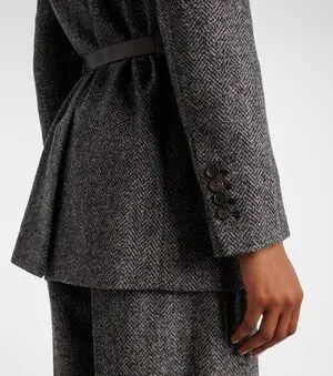 Brunello Cucinelli Herringbone Monili Wool-blend Tweed Blazer - Grey