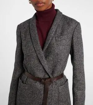 Brunello Cucinelli Herringbone Monili Wool-blend Tweed Blazer - Grey