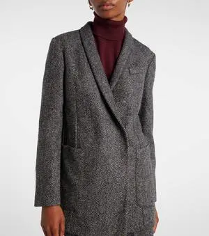 Brunello Cucinelli Herringbone Monili Wool-blend Tweed Blazer - Grey