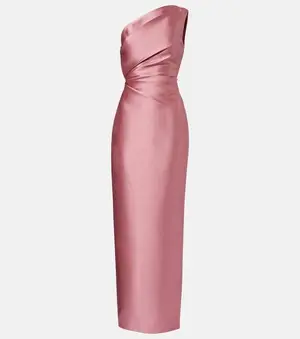Solace London Kira Draped One-shoulder Satin Gown - Pink