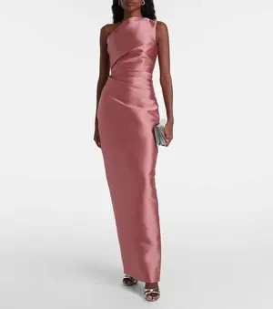 Solace London Kira Draped One-shoulder Satin Gown - Pink