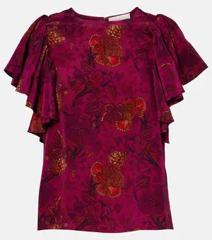 Ulla Johnson Lena Floral Silk Crêpe De Chine Top Multicoloured