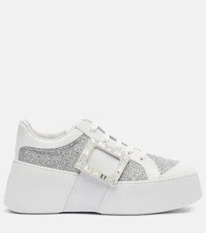 ROGER VIVIER Viv' Skate Embellished Sneakers - Silver