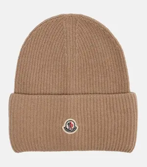 Moncler Ribbed-knit Virgin Wool Beanie - Beige