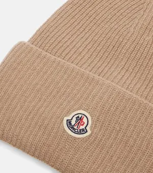 Moncler Ribbed-knit Virgin Wool Beanie - Beige