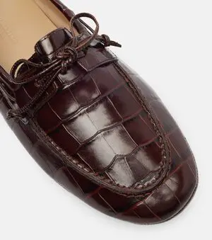Le Monde Beryl Coco Croc-effect Leather Driving Shoes - Brown