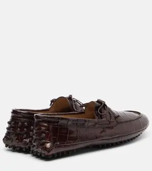 Le Monde Beryl Coco Croc-effect Leather Driving Shoes