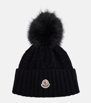 Moncler Cable-knit Cashmere And Wool-blend Beanie - Blue