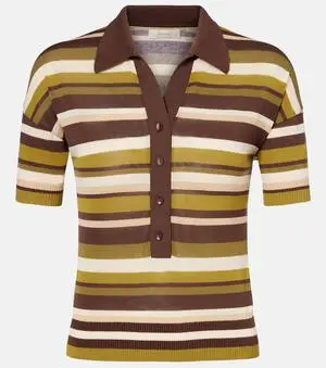 Faithfull The Brand Striped Cotton-blend Polo Shirt - Brown