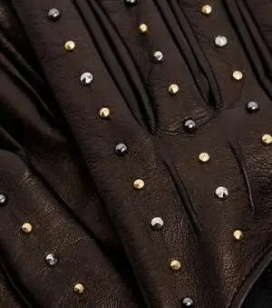 Versace Cutout Studded Leather Gloves - Brown