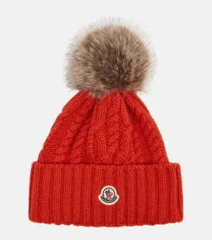 Moncler Cable-knit Cashmere And Wool-blend Beanie - Red