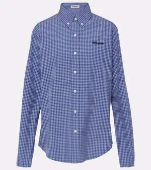 Miu Miu Logo Cotton Poplin Shirt - Blue
