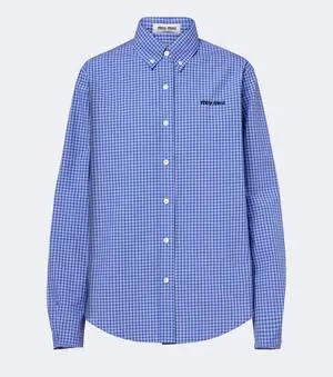 Miu Miu Logo Cotton Poplin Shirt - Blue