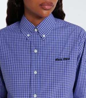 Miu Miu Logo Cotton Poplin Shirt - Blue