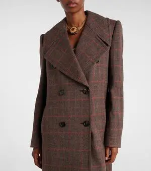 Chloé Checked Double-breasted Virgin Wool Coat - Brown