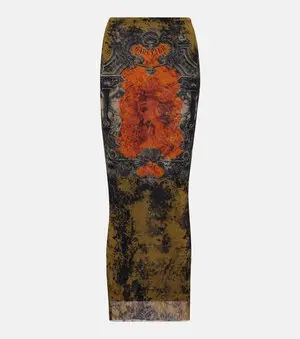 JEAN PAUL GAULTIER Médaillon Printed Mesh Midi Skirt - Multicoloured