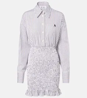 Attico Striped Ruched Cotton Shirt Dress