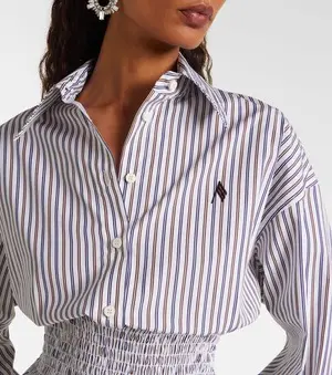 Attico Striped Ruched Cotton Shirt Dress