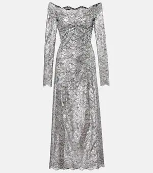 Rabanne Metallic-effect Lace Maxi Dress - Silver