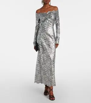 Rabanne Metallic-effect Lace Maxi Dress - Silver