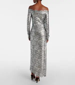 Rabanne Metallic-effect Lace Maxi Dress - Silver