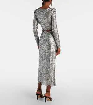 Rabanne Metallic-effect Lace Midi Skirt