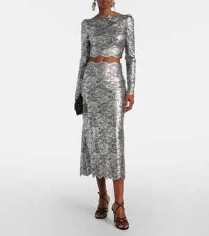 Rabanne Metallic-effect Lace Midi Skirt