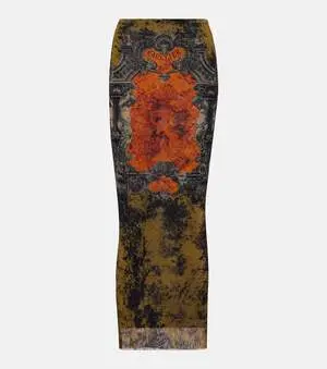 JEAN PAUL GAULTIER Medaillon Printed Mesh Midi Skirt - Multicoloured