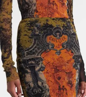 JEAN PAUL GAULTIER Medaillon Printed Mesh Midi Skirt - Multicoloured