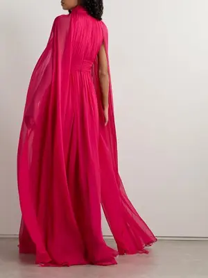 Zuhair Murad Cape-effect Gathered Silk-chiffon Gown