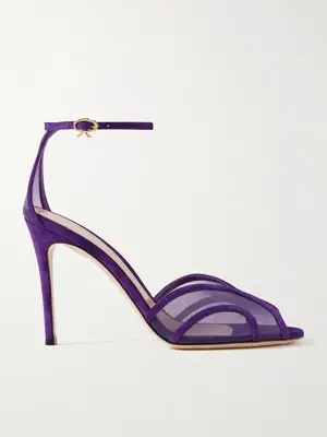 GIANVITO ROSSI 95 Suede-trimmed Mesh Sandals