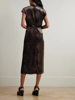 Dries Van Noten Printed Velvet Wrap-effect Midi Dress