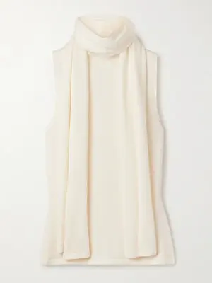 Staud Canal Scarf-detailed Wool Turtleneck Top - Neutrals