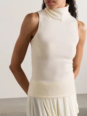 Staud Canal Scarf-detailed Wool Turtleneck Top - Neutrals