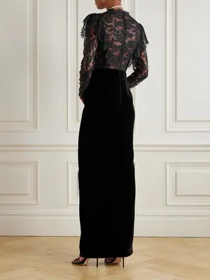 Alessandra Rich Bow-detailed Velvet And Lace Gown