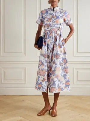 Erdem Floral-print Cotton-blend Taffeta Midi Dress