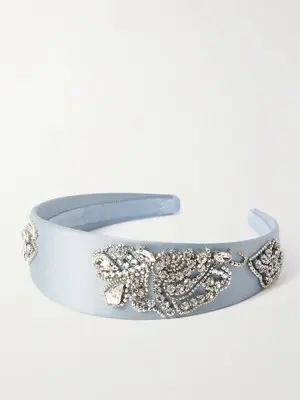 Erdem Crystal-embellished Satin Headband - Blue