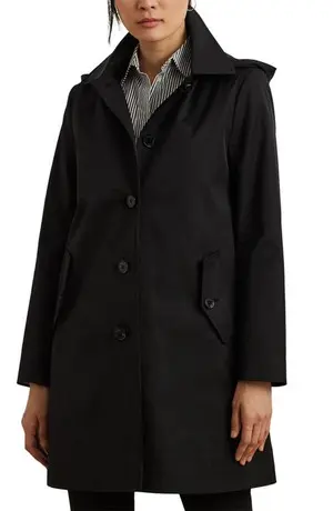 Ralph Lauren Longline Raincoat With Removable Hood - Black