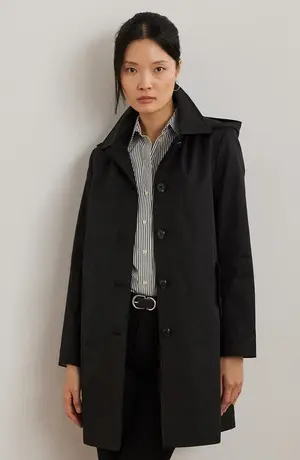 Ralph Lauren Longline Raincoat With Removable Hood - Black